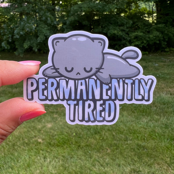 Permanently Tired Cute Cat Sticker – FishbiscuitDesigns