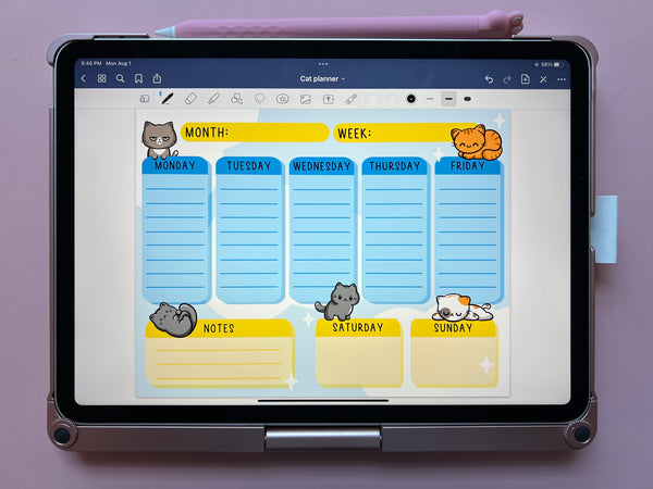 DIGITAL DOWNLOAD Printable Goodnotes PDF Kawaii Cute Cat Weekly Planne ...